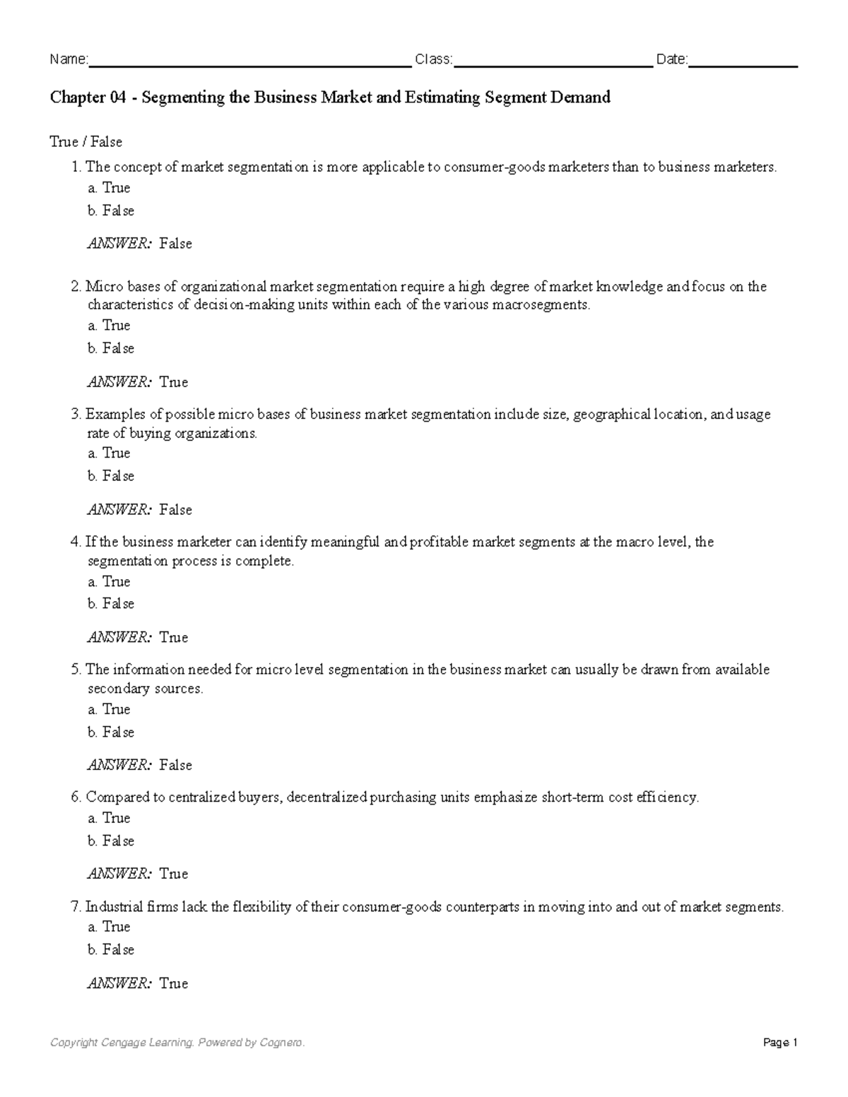 Chapter 04 Segmenting the Business Market and Estimating Segment Demand ...