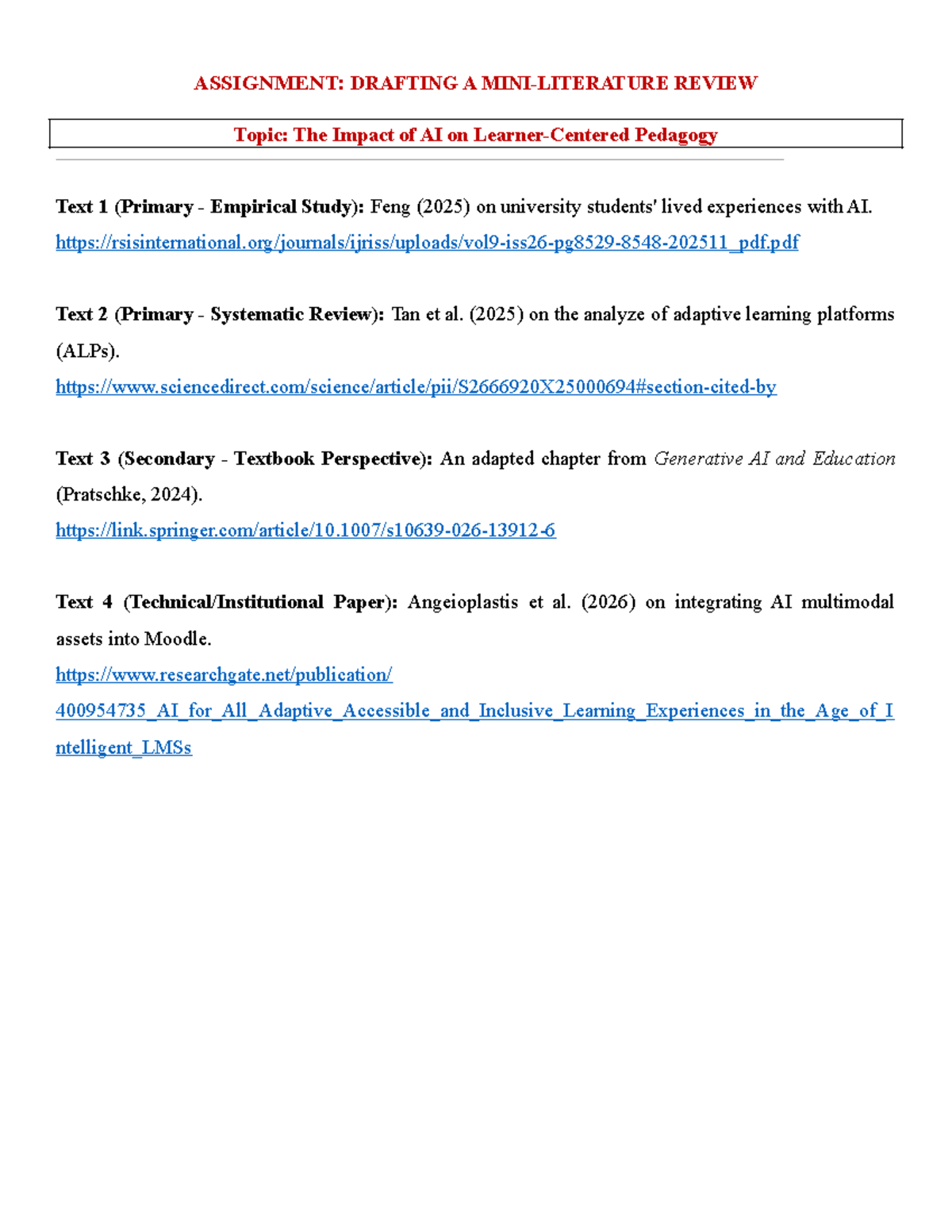 ASSIGNMENT: DRAFTING A REVIEW on AI's Impact on Pedagogy (400954735 ...