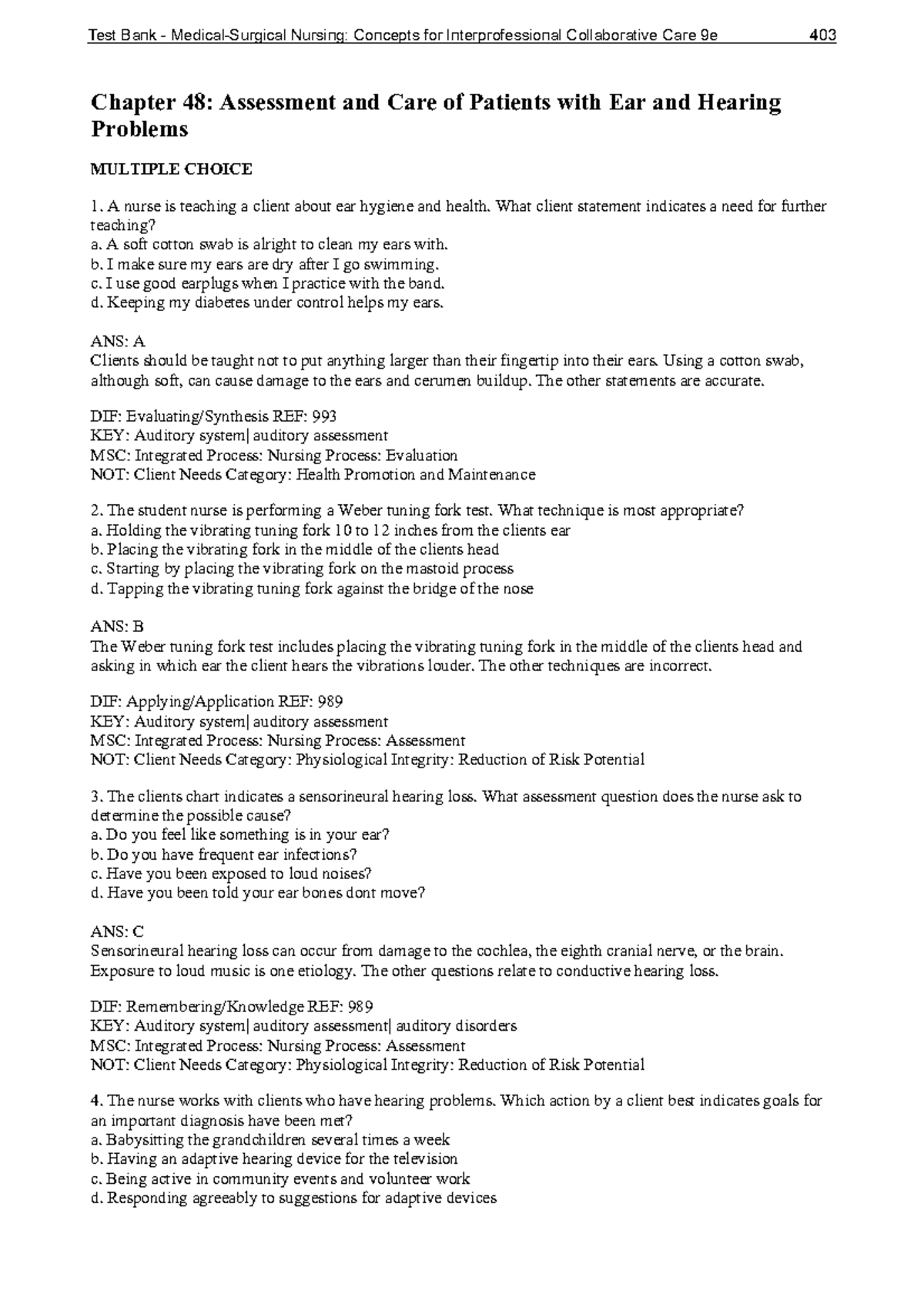 Chapter 48 Assessment and Care of Patients with Ear and Hearing ...