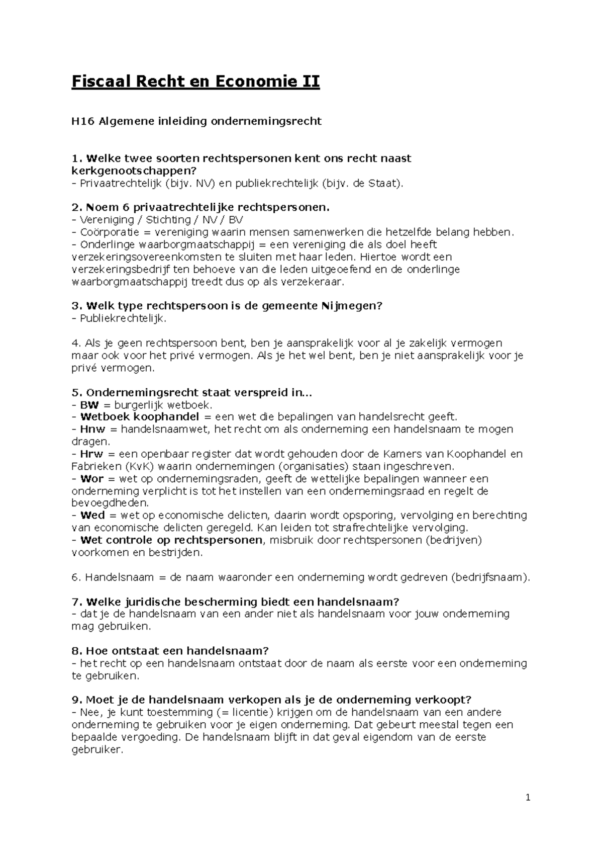 Samenvatting Fiscaal Recht 2 boek "Ondernemingsrecht en ...