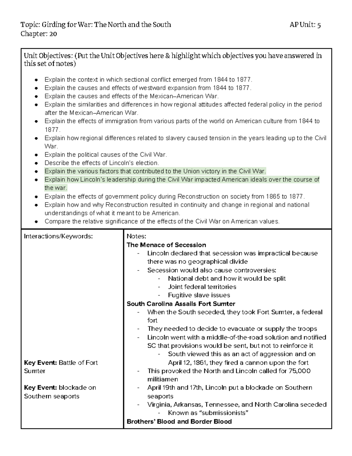 Chapter 20: Girding for War - APUSH Unit 5 Cornell Notes - Studocu