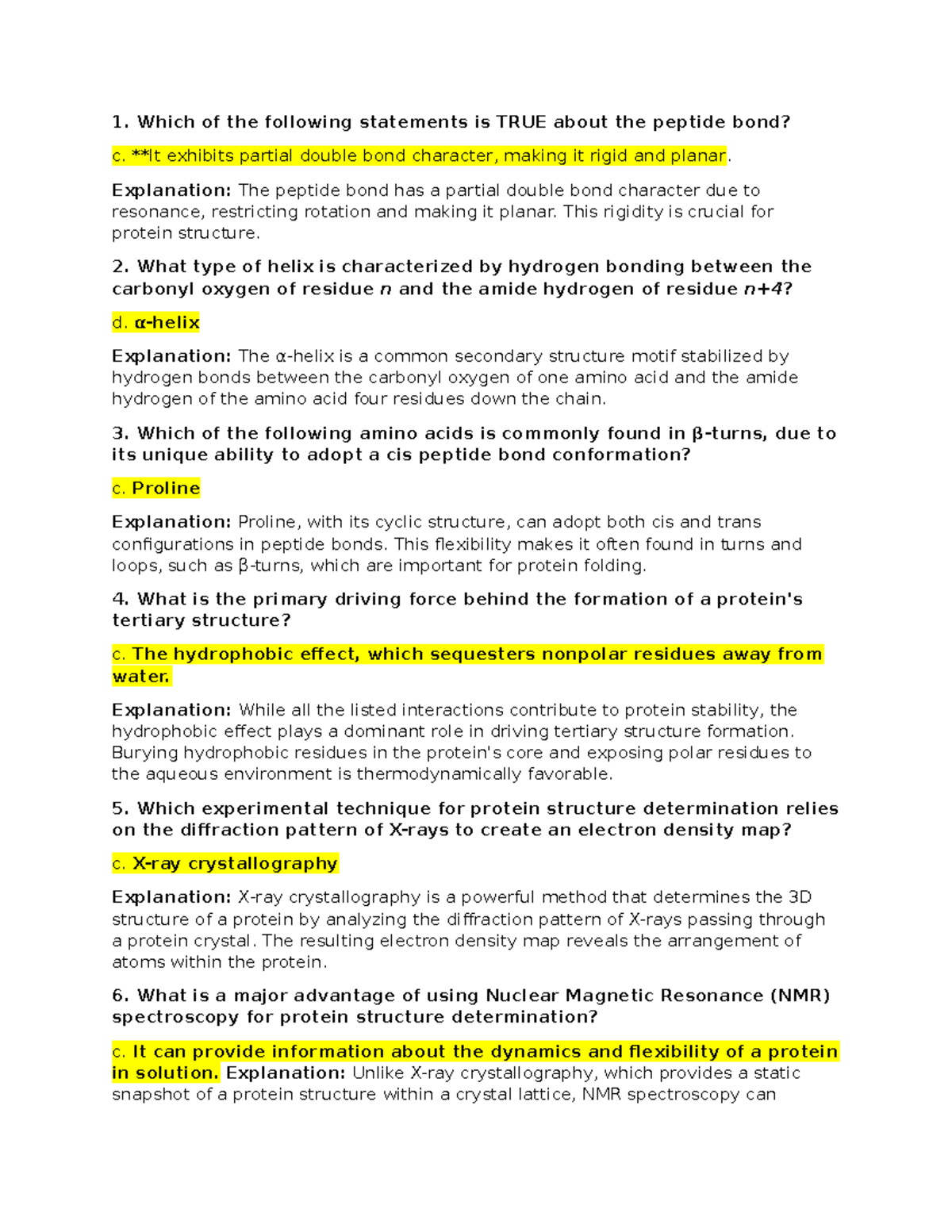 Biochem 101: Final Quiz Review Notes on Protein Structure and Function ...
