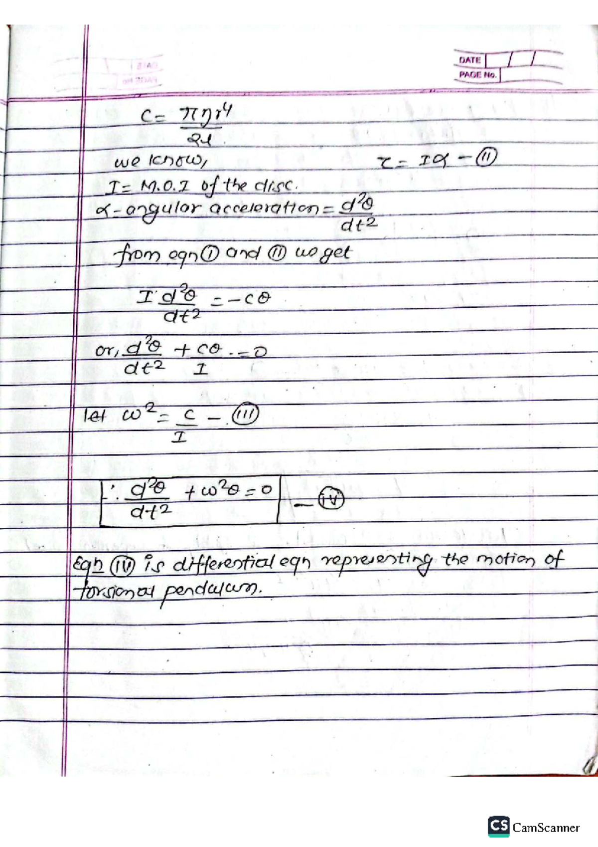 Ch 1 - Torsional Pendulum Motion & Damped Oscillation Analysis CS - Studocu