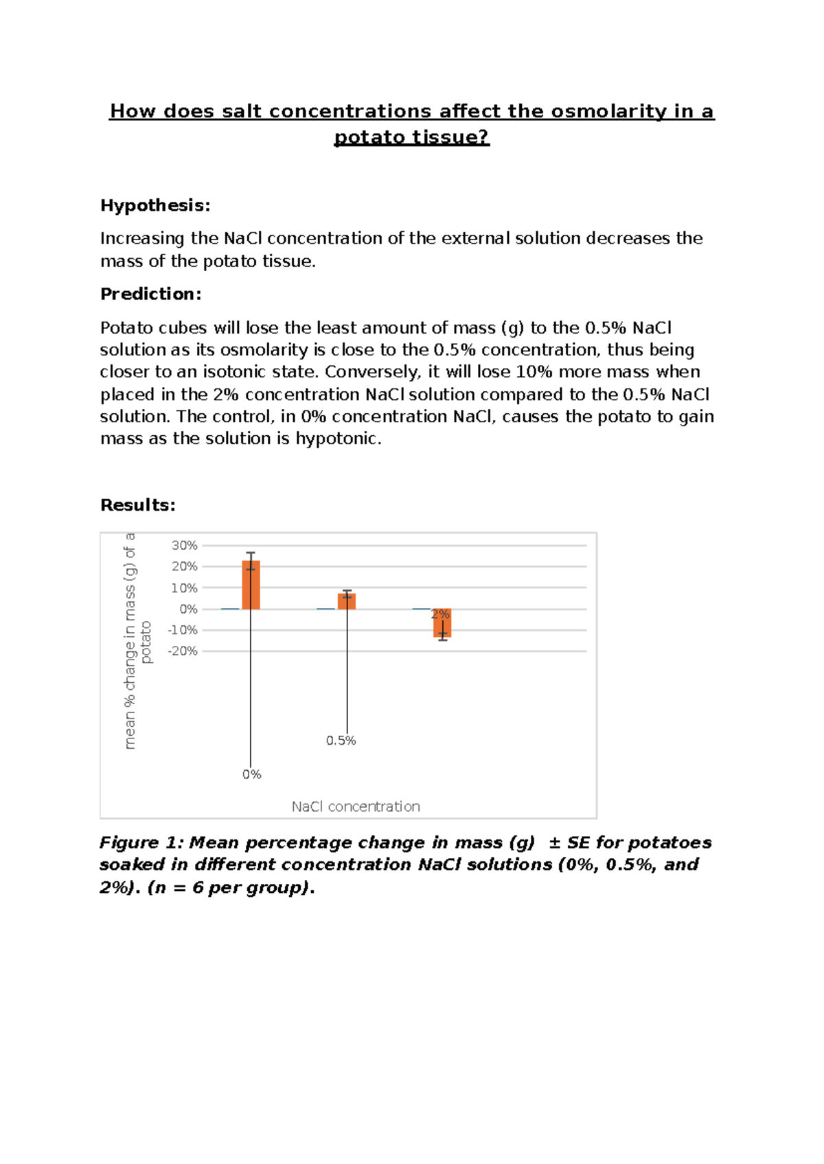 Biology 101: Effect of NaCl Concentration on Potato Osmolarity - Studocu