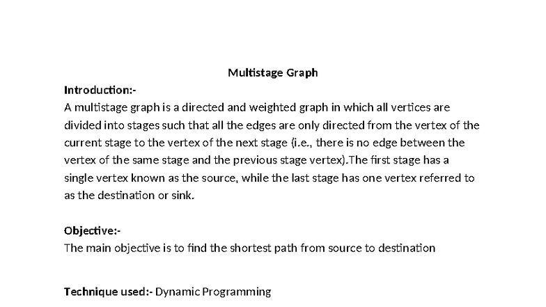 Multistage Graphs: Shortest Path Techniques and Algorithms - Studocu