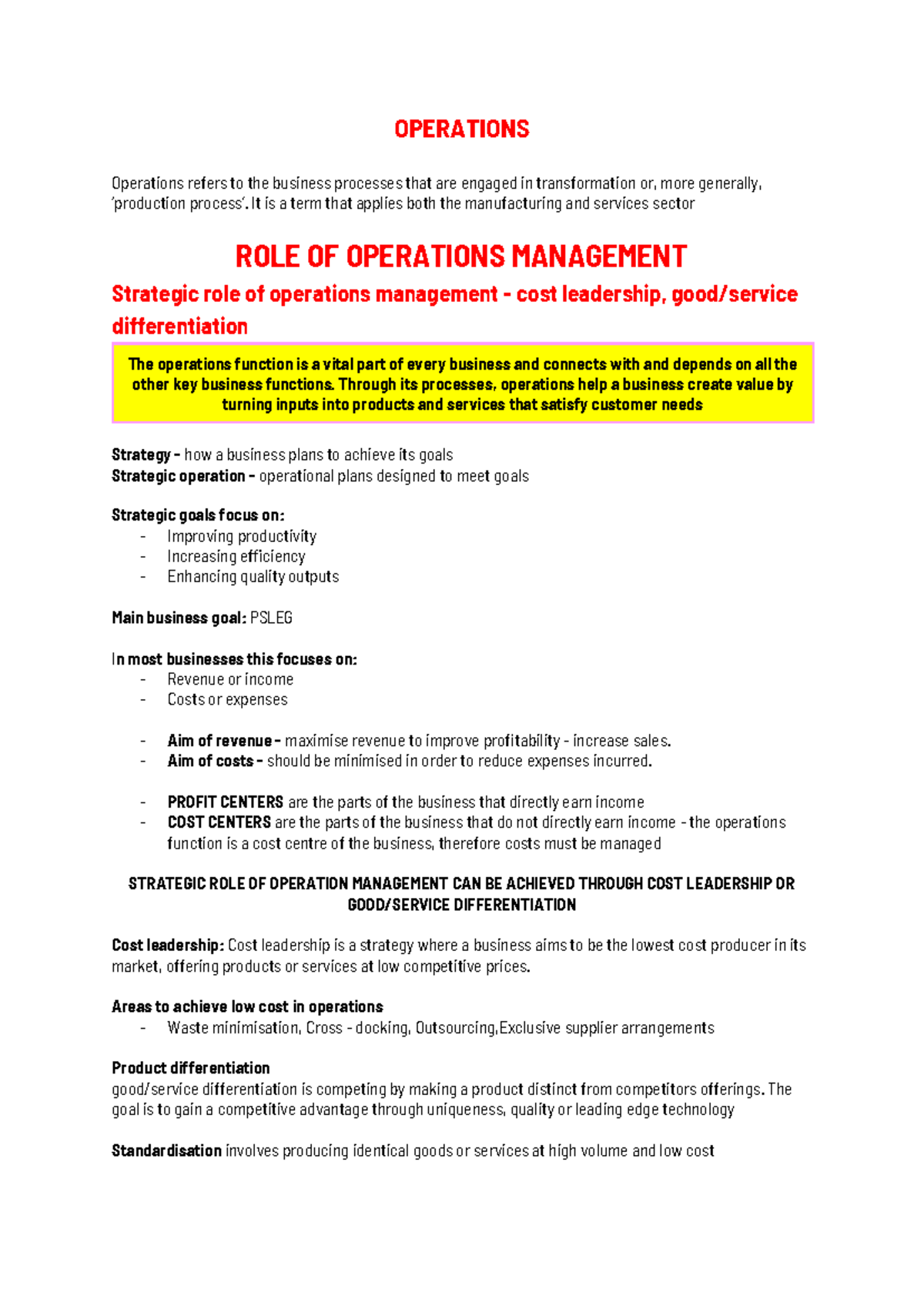 Operations Management Overview: Key Strategies and Influences (PSLEG ...