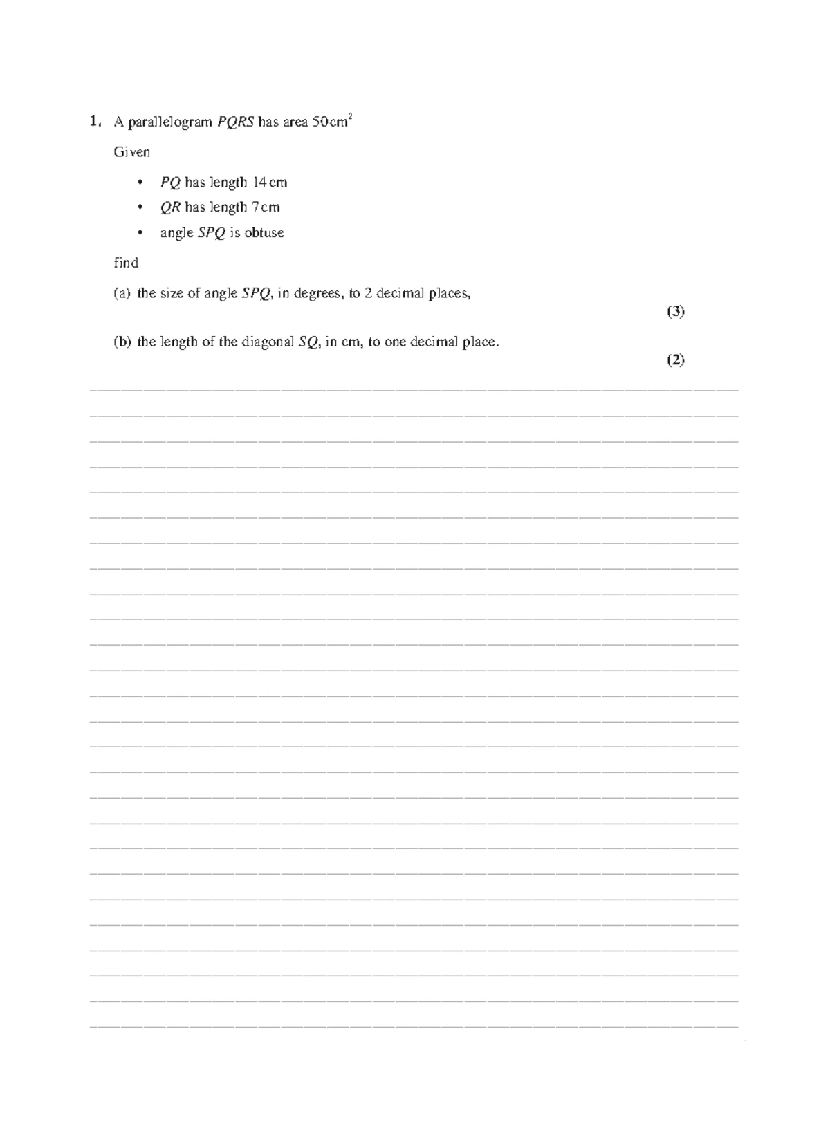Sine and Cosine Rule MA - Practice Sheet for Year 1 Physics and Maths ...