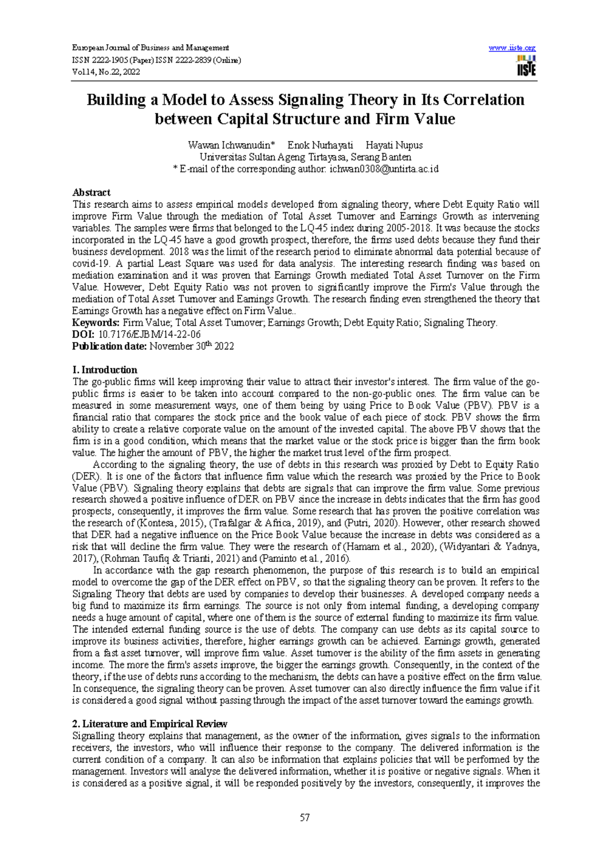 Building a Model to Assess Signaling Theory in Its Correlation between ...