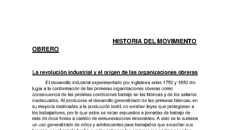 HIST 101: Evolución del Movimiento Obrero en la Revolución Industrial ...