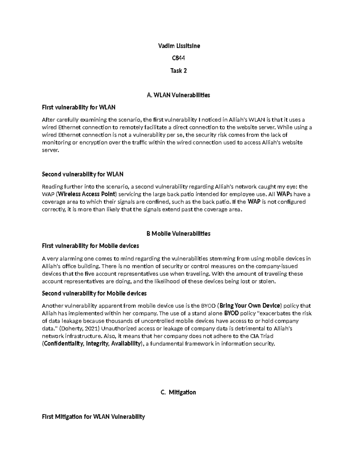 C844 Task 2: WLAN & Mobile Device Vulnerabilities Analysis and ...