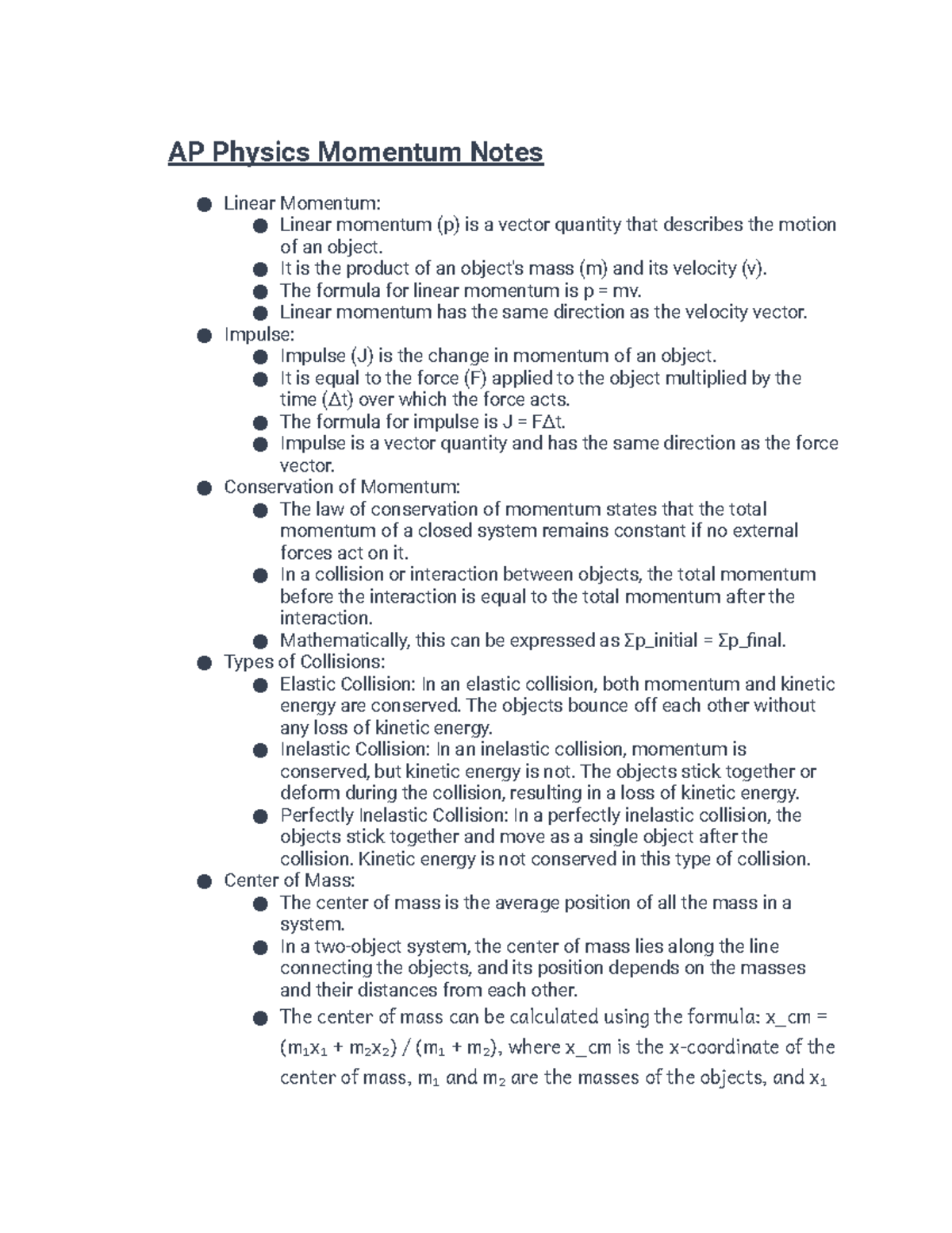 AP Physics Momentum Final Exam Study Notes - Studocu