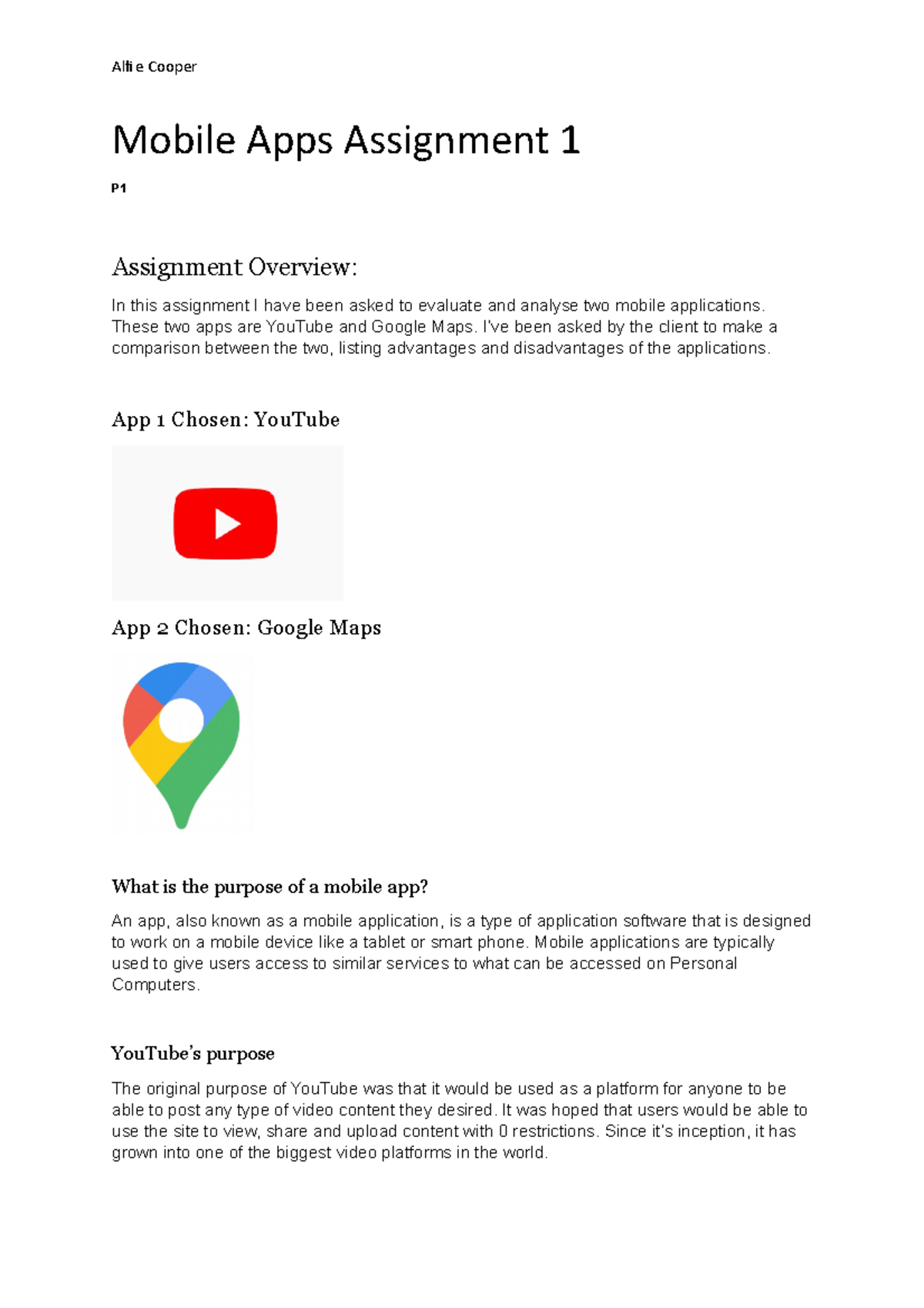Mobile Apps Assignment 1: YouTube vs. Google Maps Analysis - Studocu