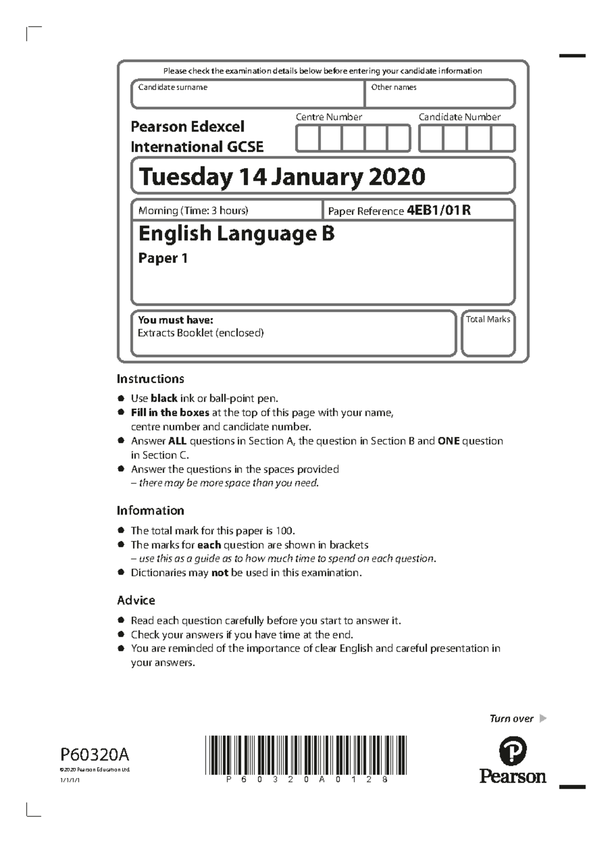4EB1 01R que 202003 05 EXAM Question - P60320A0128 Turn over ####### Candidate s urname Other ...