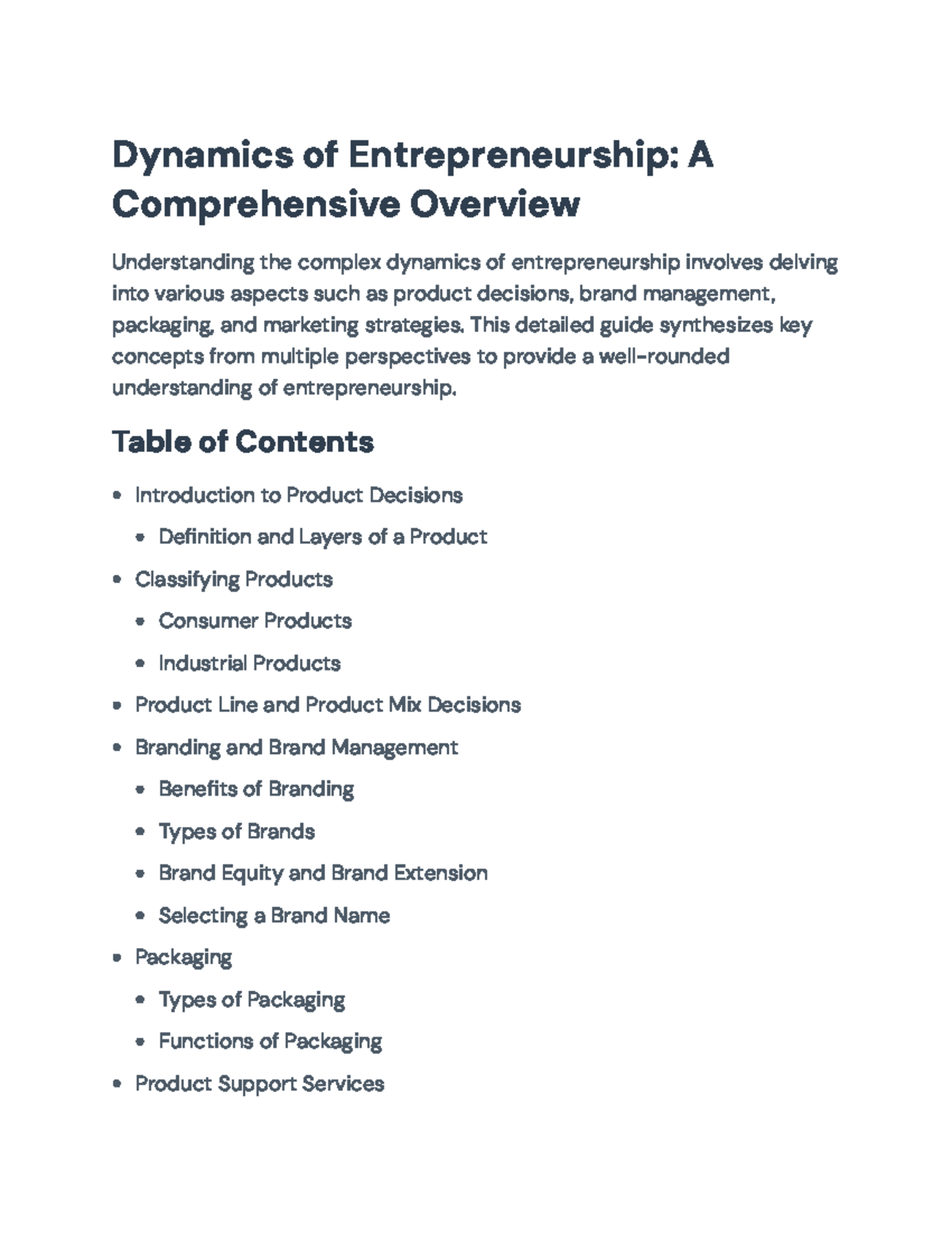 Dynamics of Entrepreneurship: Product Decisions and Brand Management ...