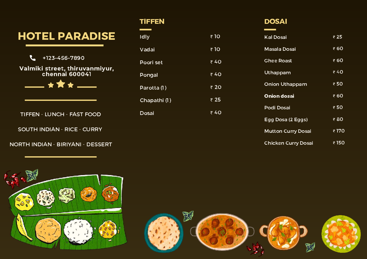 Hotel Paradise Menu Card - Tiffen Lunch Fast Food Offerings - Studocu