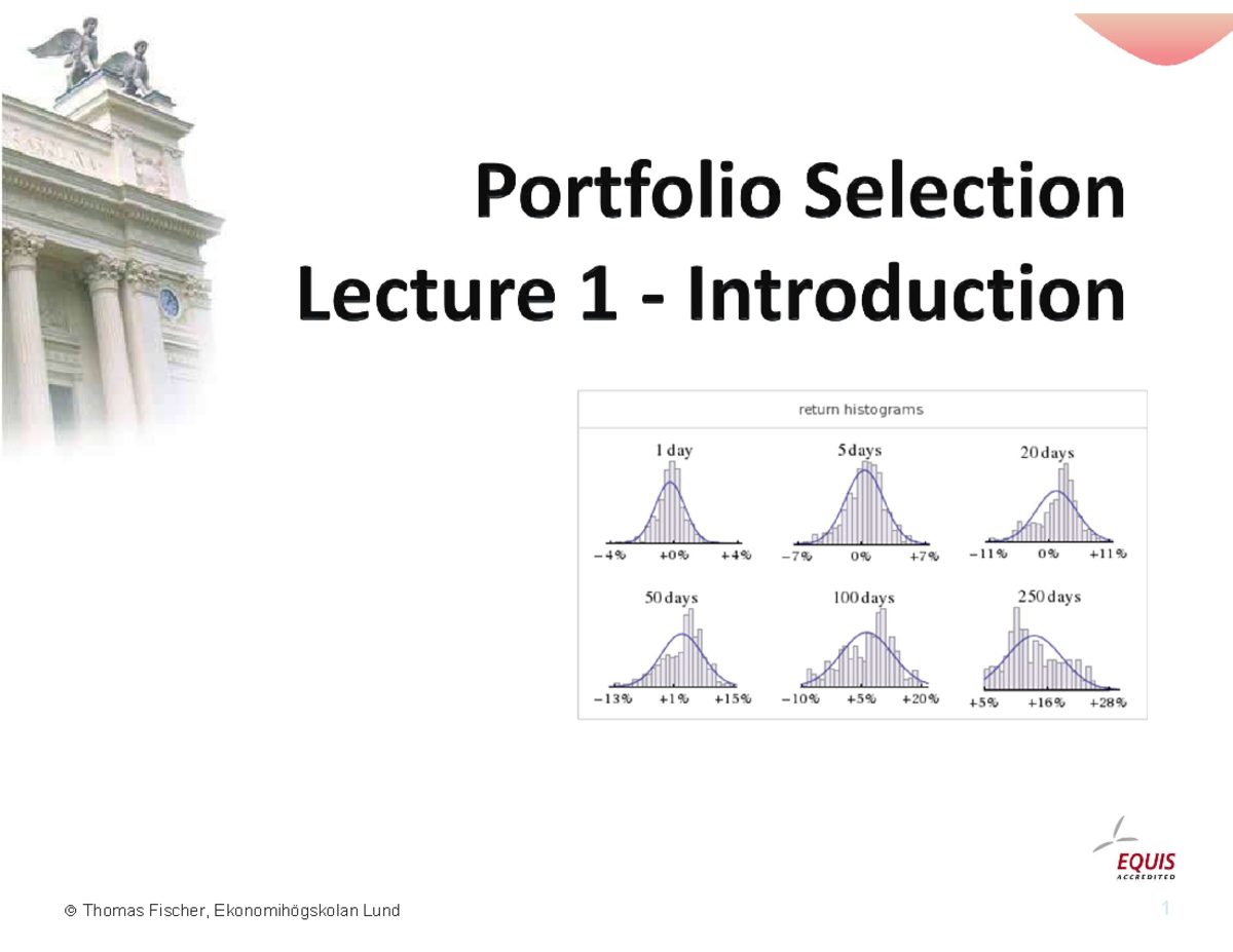 Portfolio Selection 2025: Lecture 1 Overview and Key Concepts - Studocu