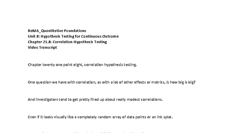 ReMA_Quantitative Foundations Unit 8: Hypothesis Testing for ...