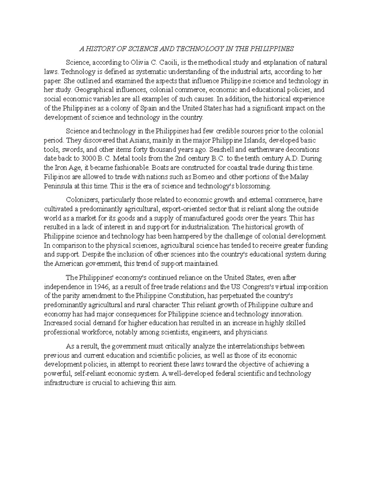 Reflection Paper on AHT-Philippines: Science & Technology Evolution ...