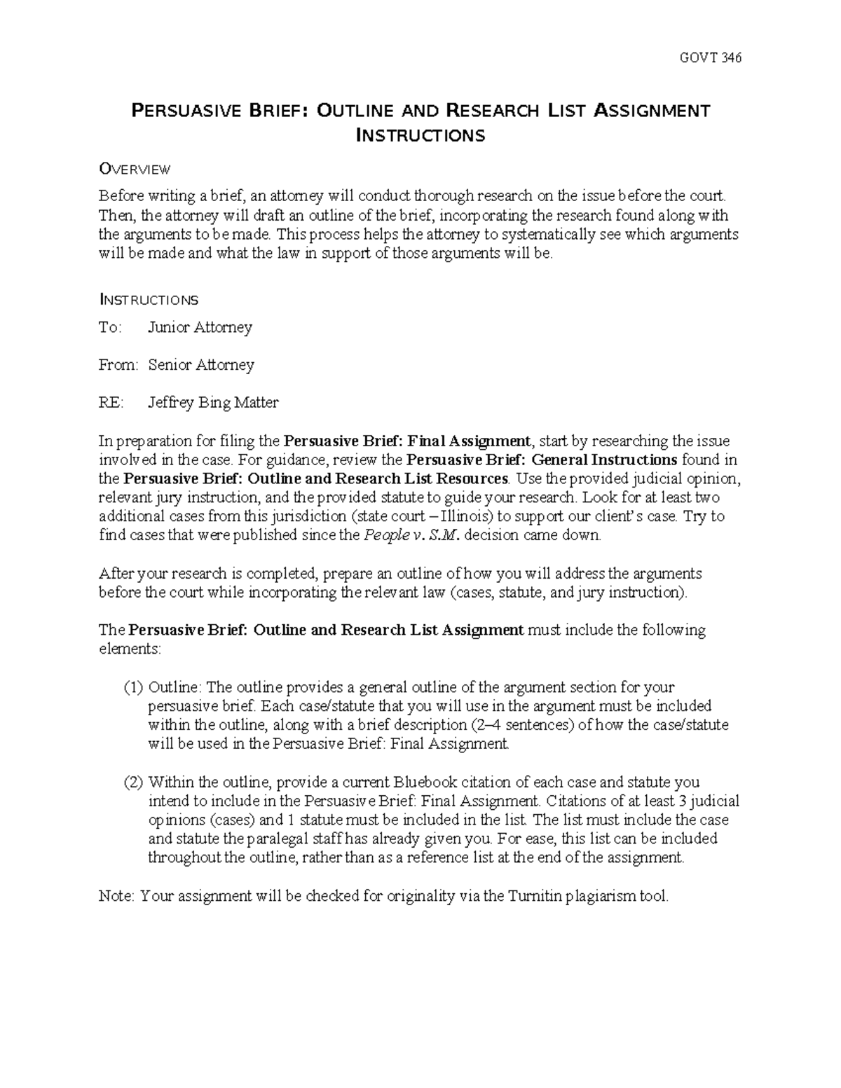 GOVT 346: Persuasive Brief Outline & Research List Assignment Guide ...