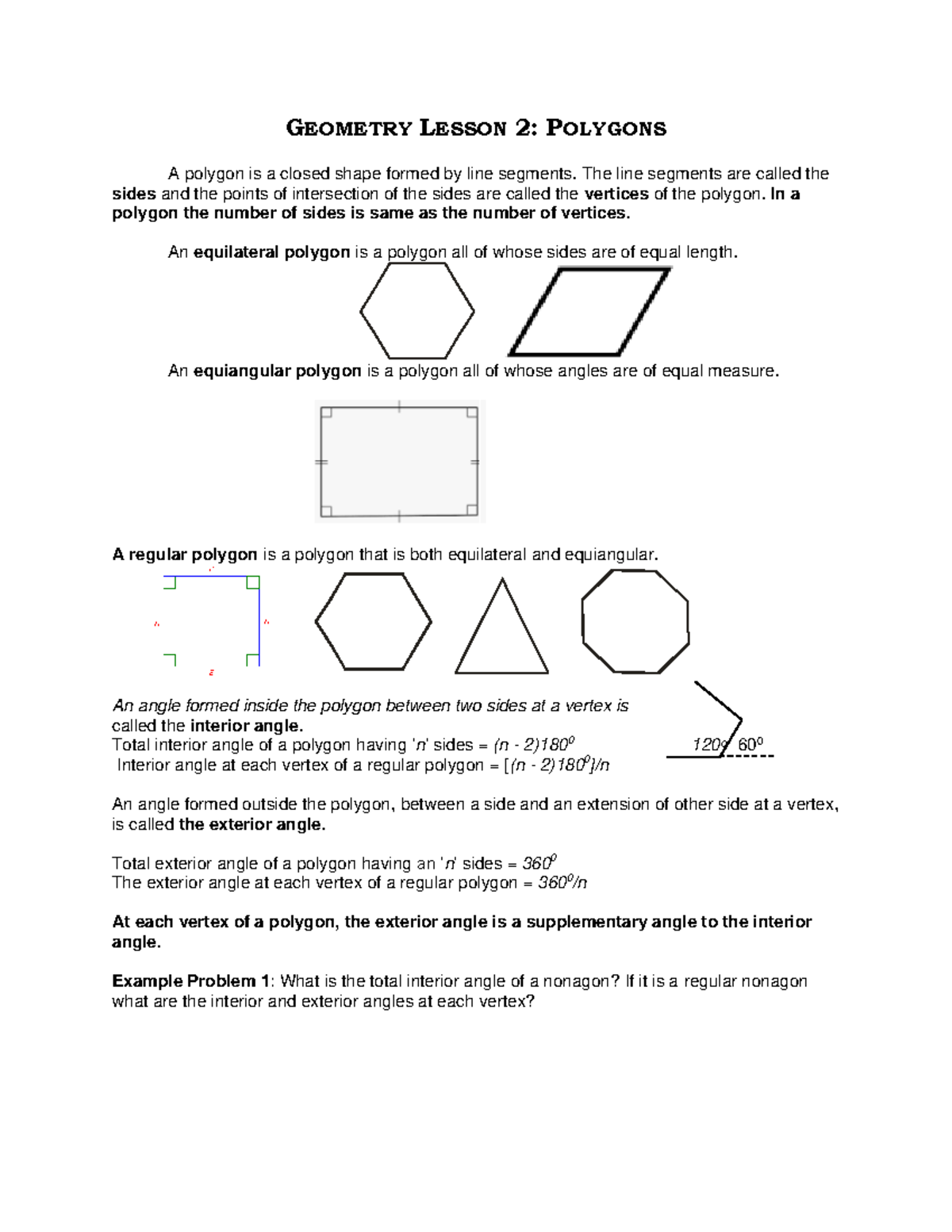 17) SAT Geometry Lesson 2 - Polygons-Student Version - GEOMETRY LESSON ...