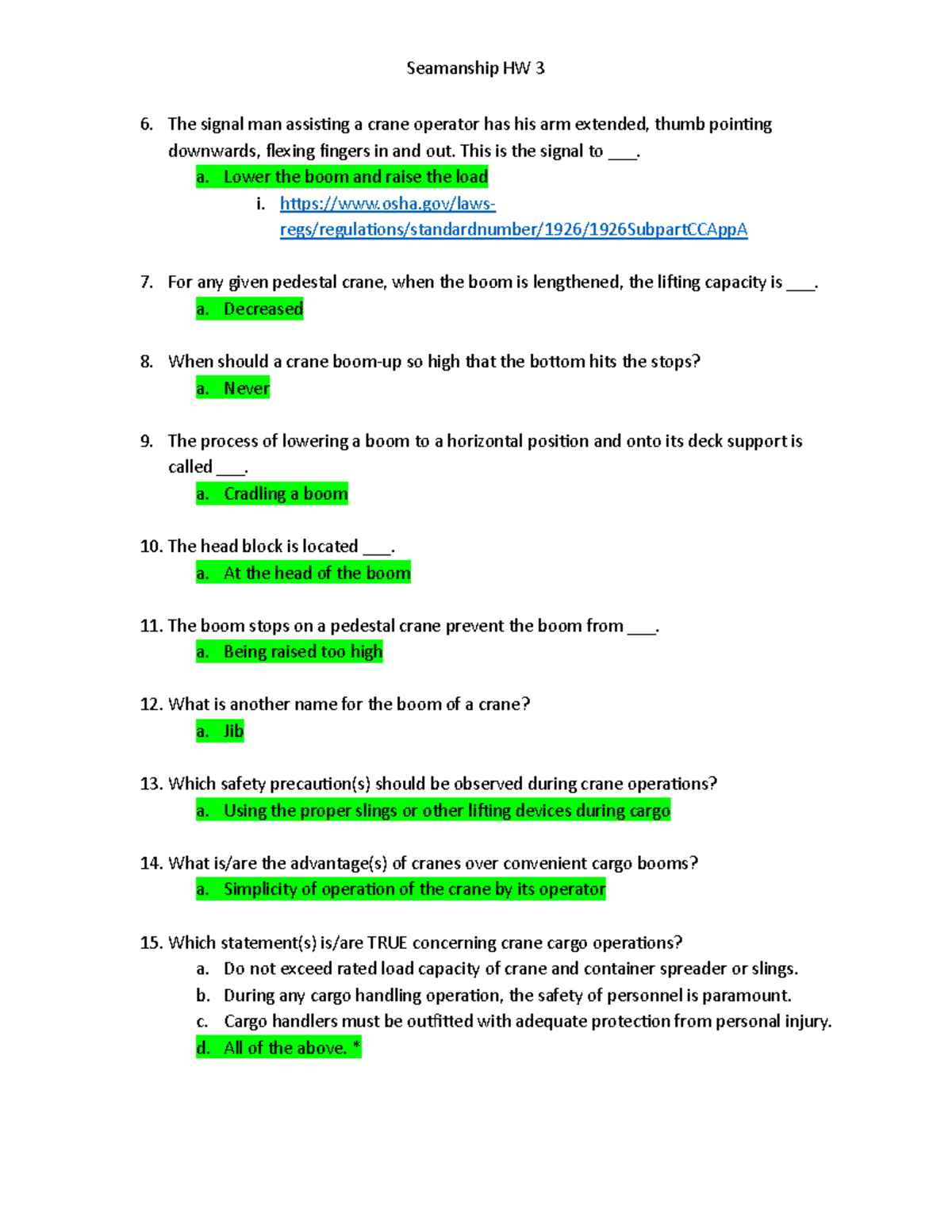 Seamanship HW 3 - Crane Operations and Safety Guidelines - Studocu