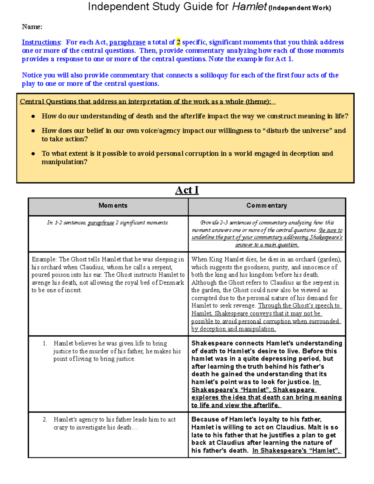 Hamlet Independent Study Guide (ENG 221) - Analysis & Commentary - Studocu