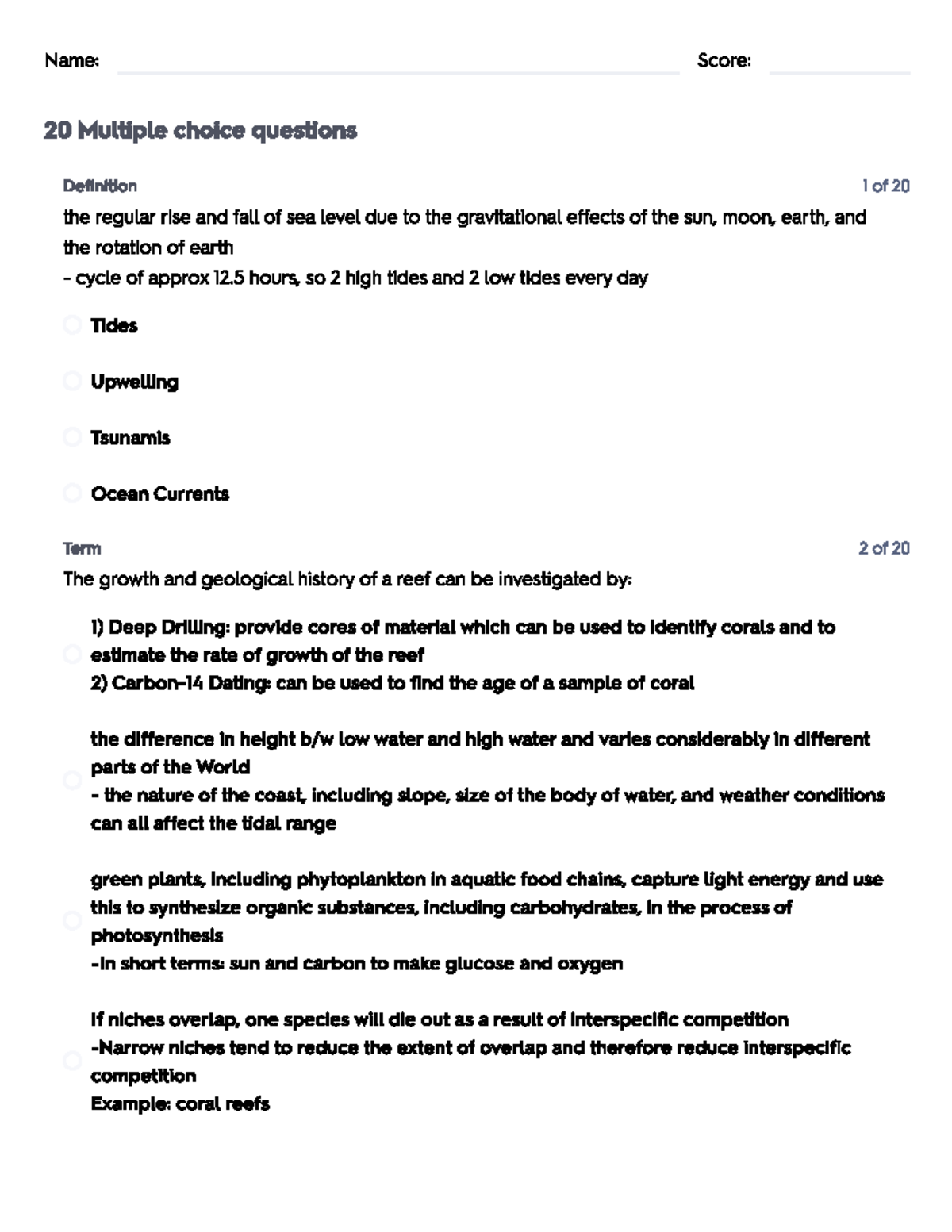 AICE Marine Science Review #1: Key Concepts and Terms - Studocu