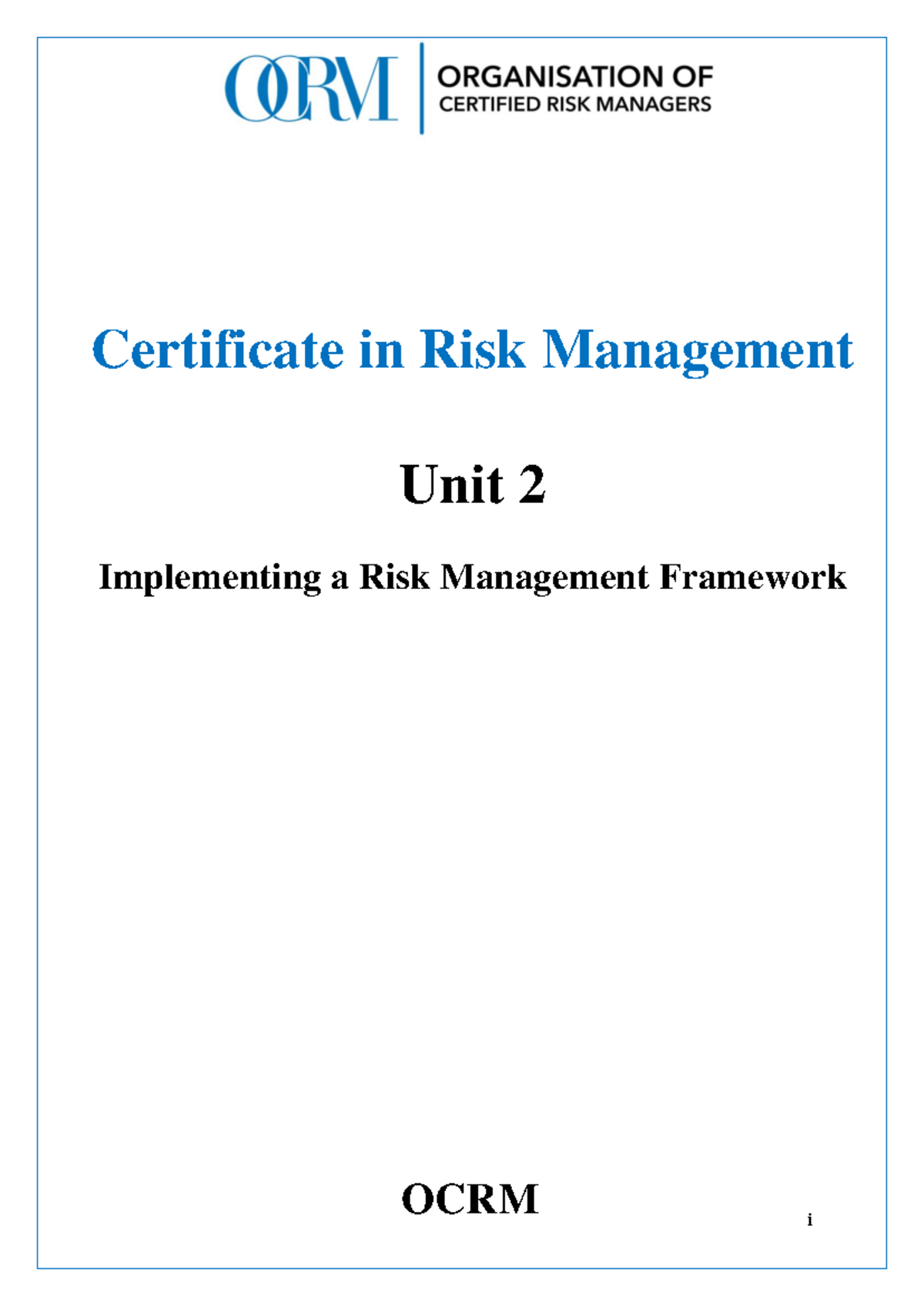 OCRM: Unit 2 - Implementing a Risk Management Framework Guide - Studocu
