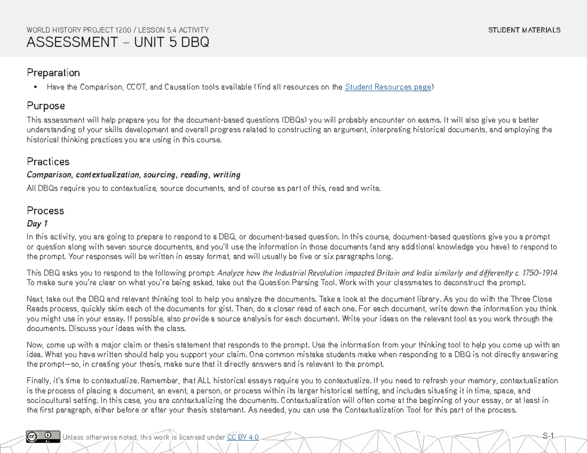 WHP-1200 Unit 5 DBQ Assessment: Analyzing the Industrial Revolution ...