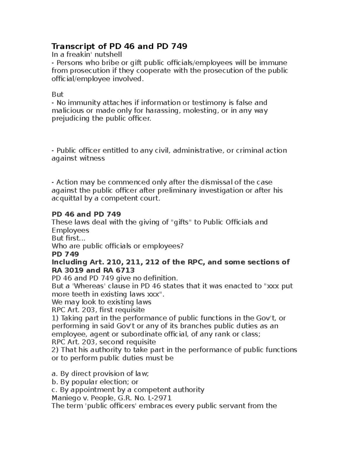 PD 46 & PD 749: Analysis of Public Officer Gift Regulations - Studocu