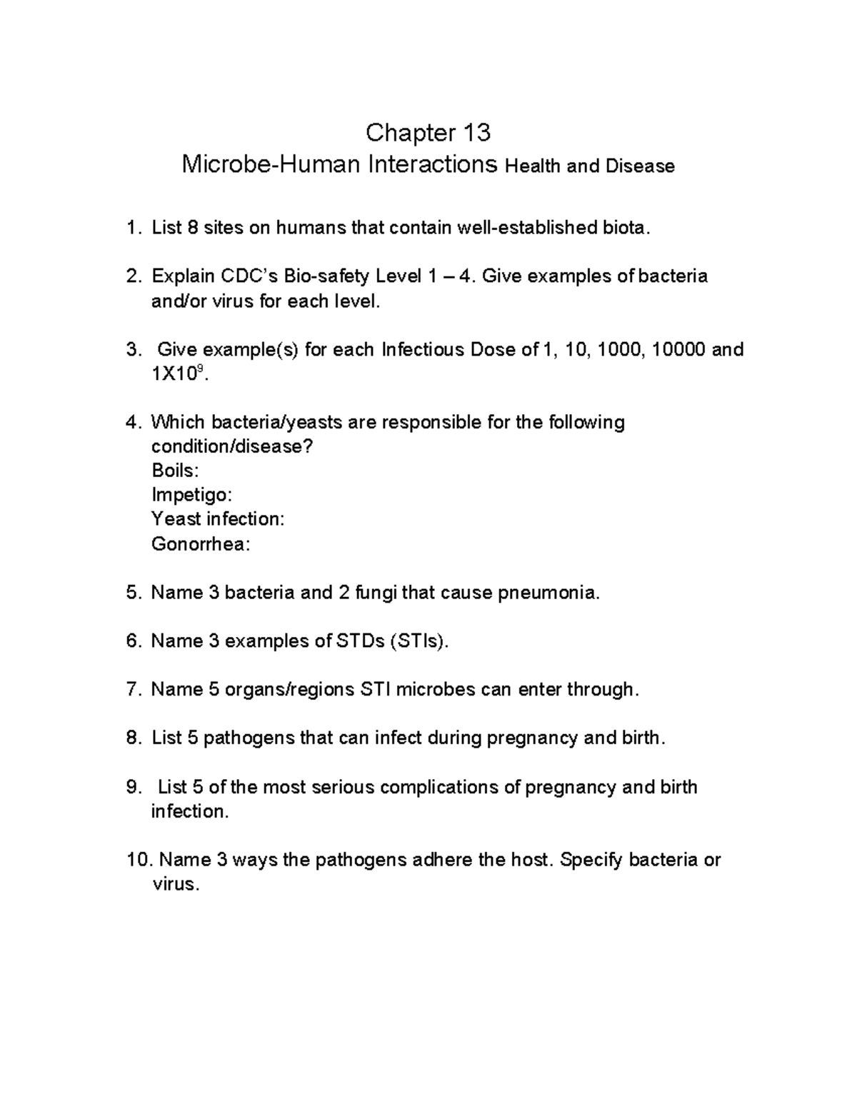 Microbe-Human Interactions: Health & Disease (Chapter 13) - Studocu