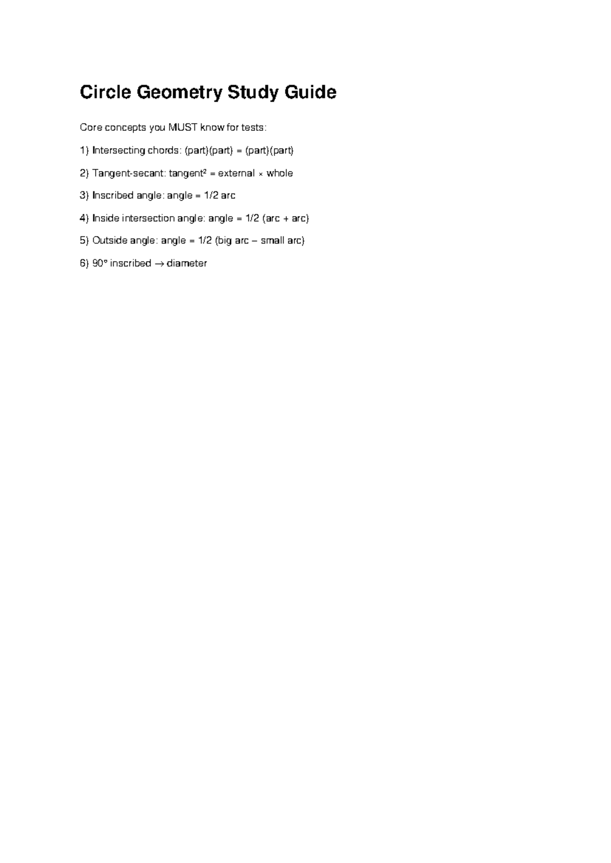 Circle Geometry Study Guide: Key Concepts for Tests - Studocu