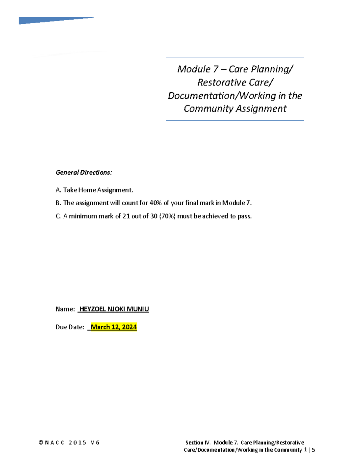 Module 7: Care Planning & Restorative Care for Mrs. Gregg - Studocu