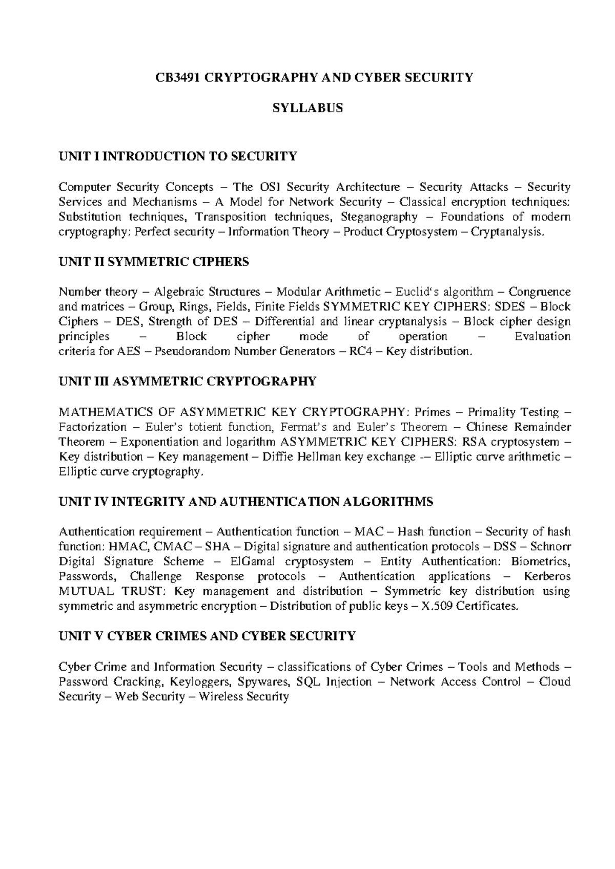 CB3491 Cryptography & Cyber Security Final Notes - Studocu