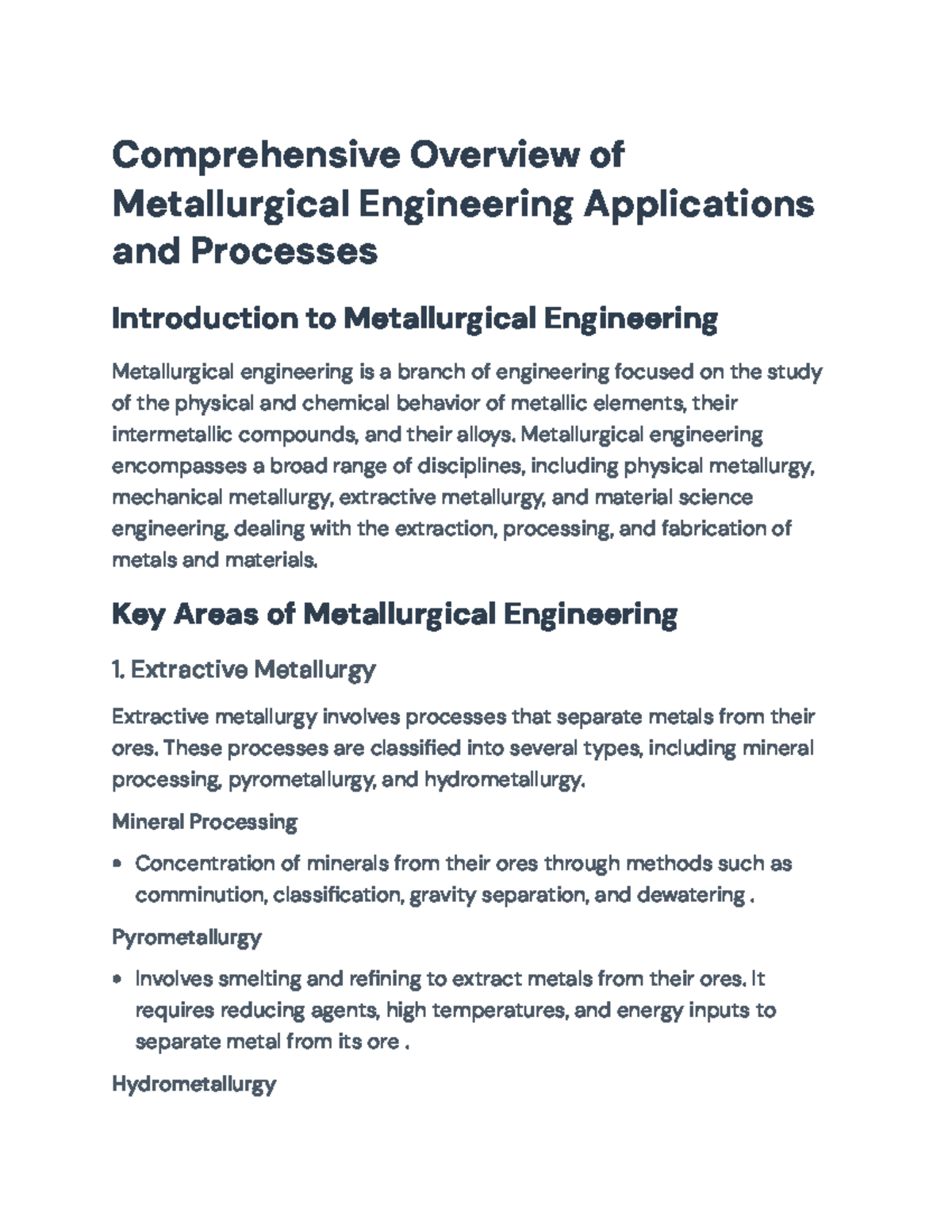 Comprehensive Overview of Metallurgical Engineering Applications ...