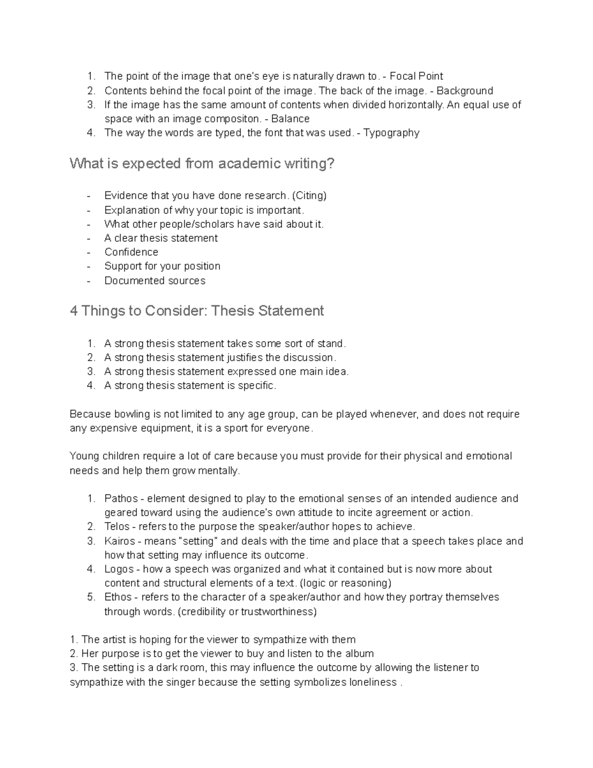ENG 101 Thesis Statement - The point of the image that one’s eye is ...