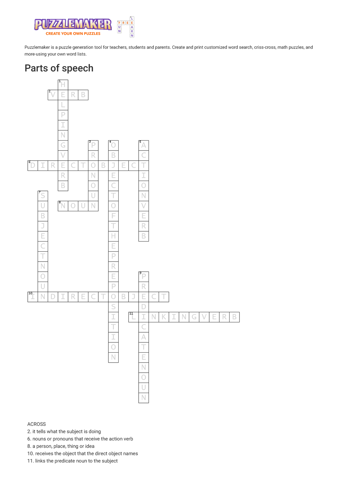 Answer key for cris cross - Puzzlemaker is a puzzle generation tool for ...