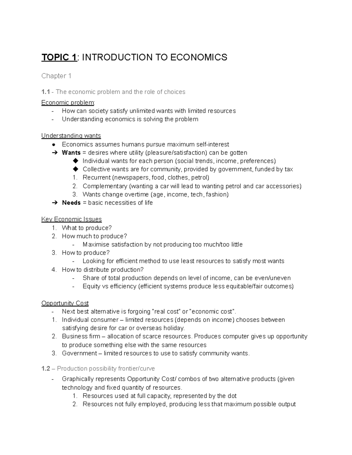 Economics Year 11 Full Notes: Key Topics & Concepts Overview - Studocu