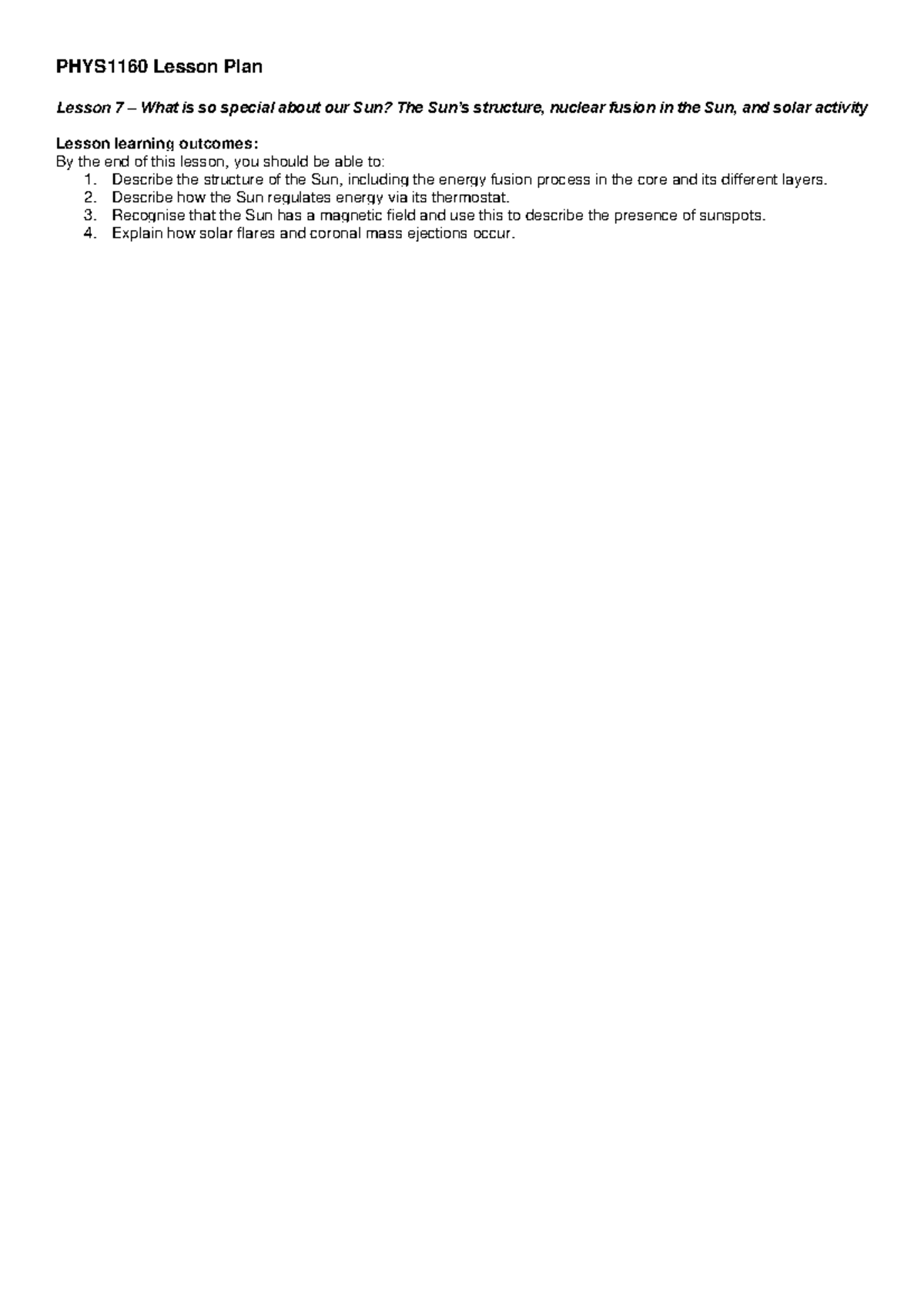 PHYS1160 Lesson 7 - introduction to astronomy lec 1 notes - PHYS1160 ...