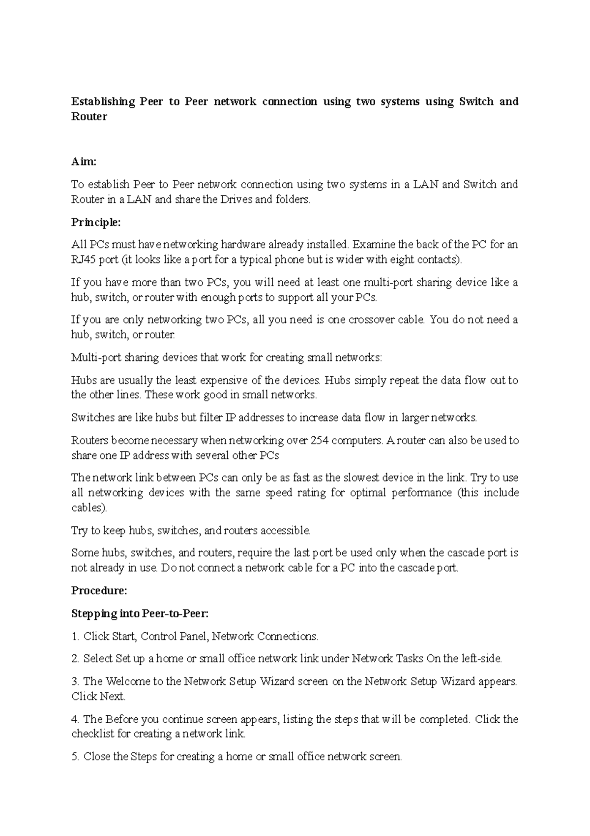 Establishing Peer-to-Peer Network with Switch & Router in LAN Guide ...
