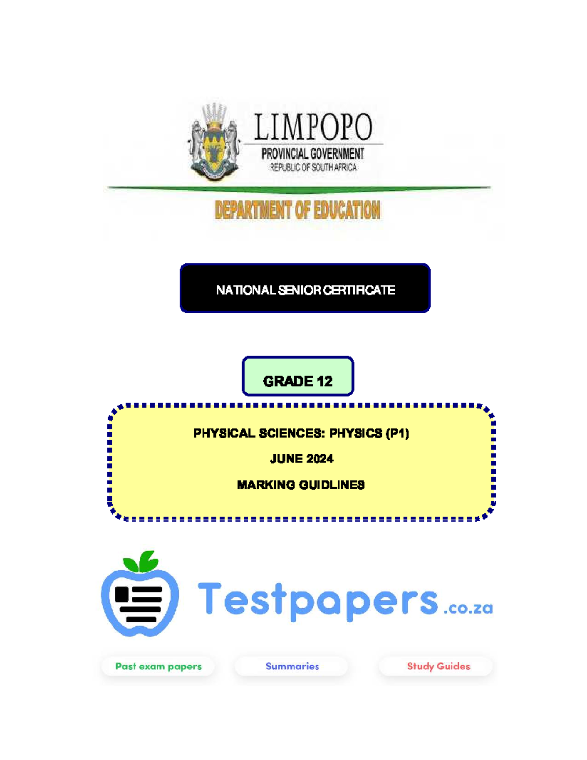 530 74 Physical Sciences Physics P1 MEMO May-June 2024 - Studocu