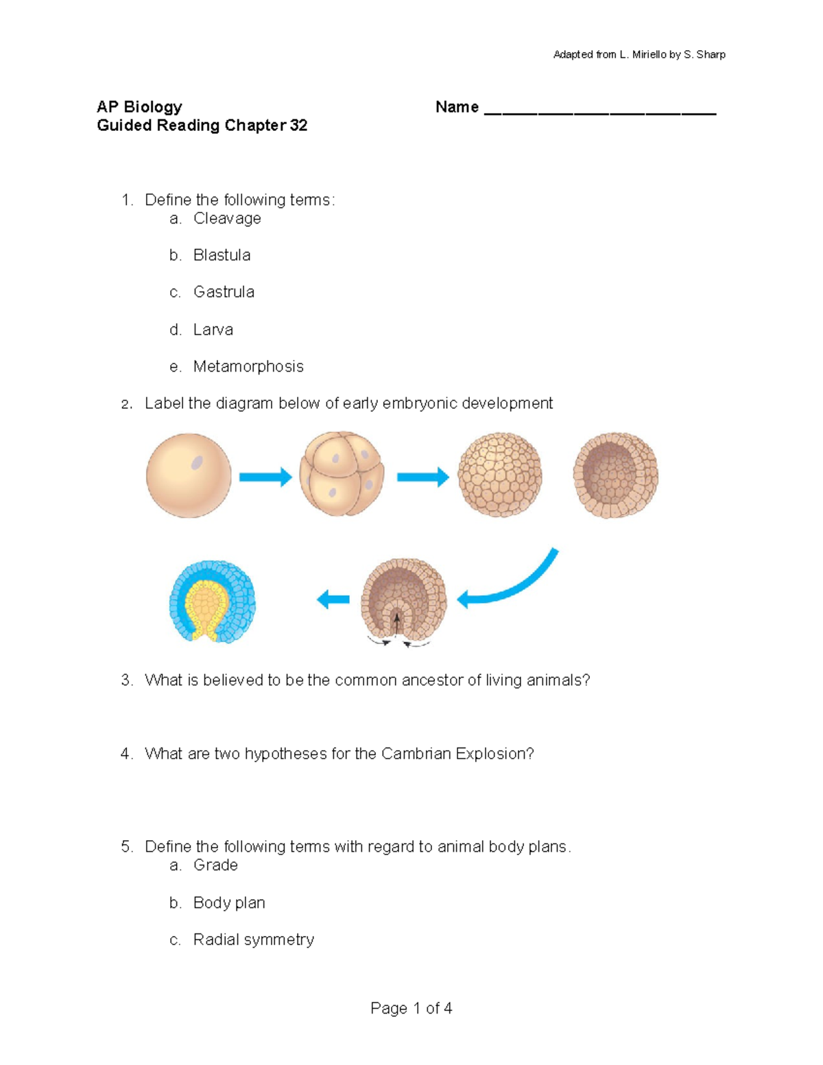 AP Biology Ch 32 Guided Reading & Notes on Animal Development - Studocu