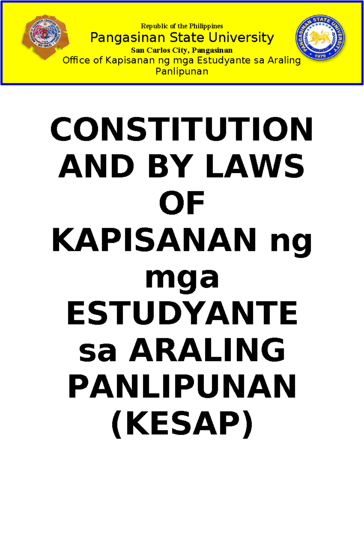 Constitution and By-Laws of KESAP (BSE Social Studies) - Studocu