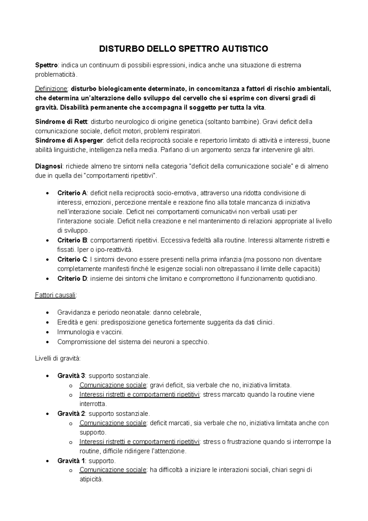 Disturbo Dello Spettro Autistico: Definizione e Sintomi - Studocu