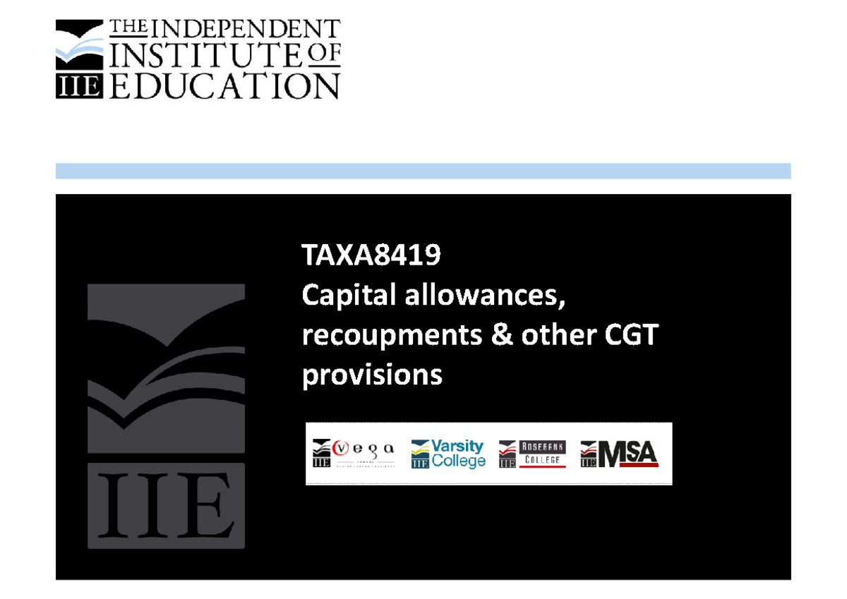 Tax Implications of Asset Disposal: A Study on Taxes (TAXA8419) - Studocu