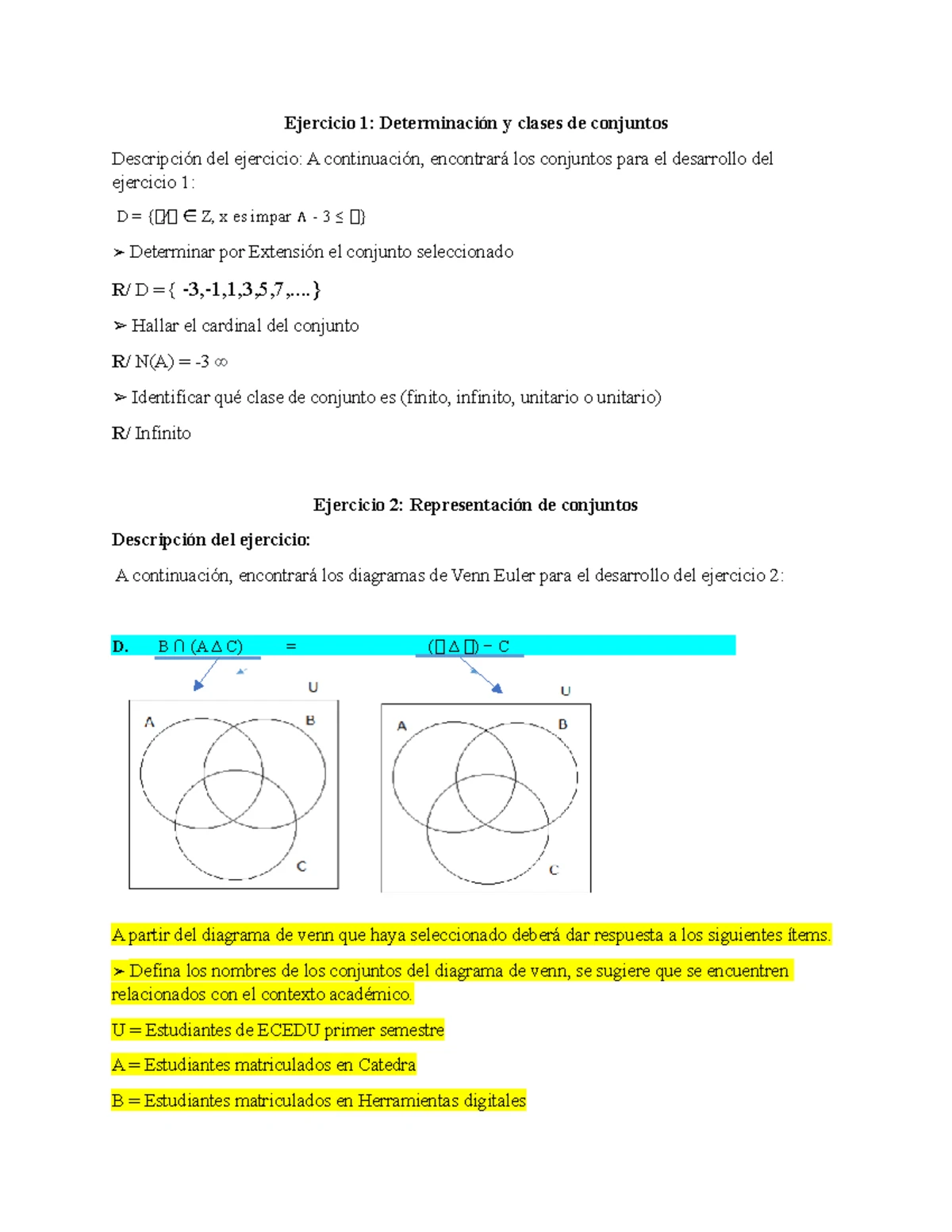 Tarea 3 Determinación y clases de conjuntos - Ejercicio 1 ...