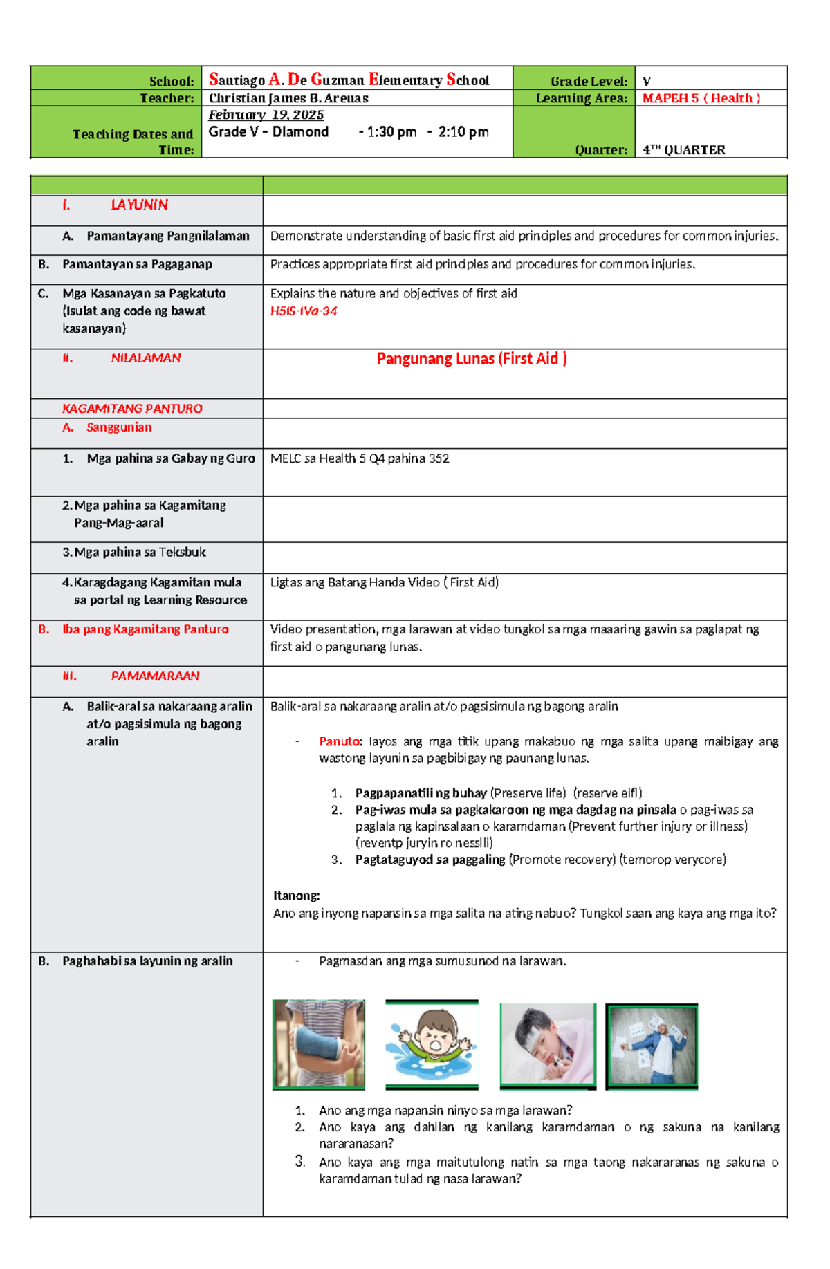 MAPEH 5 - First Aid Principles and Practices for Grade V Students - Studocu