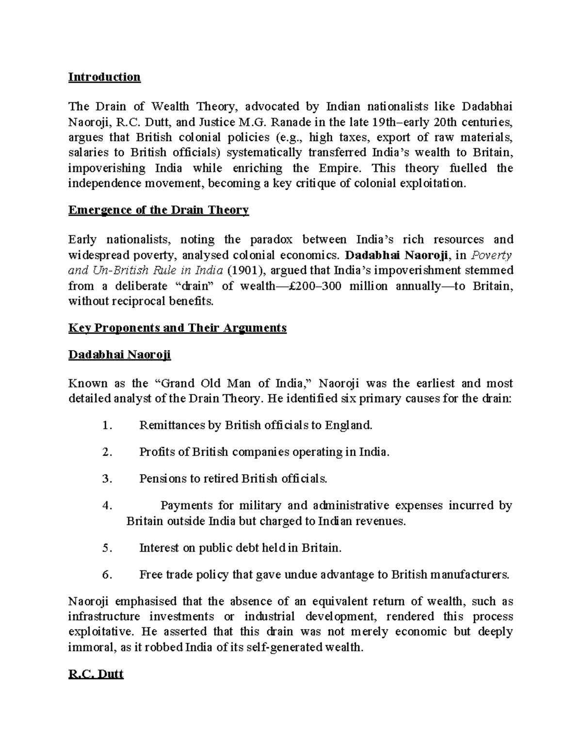 Drain of Wealth Theory: Key Insights and Historical Context - Studocu