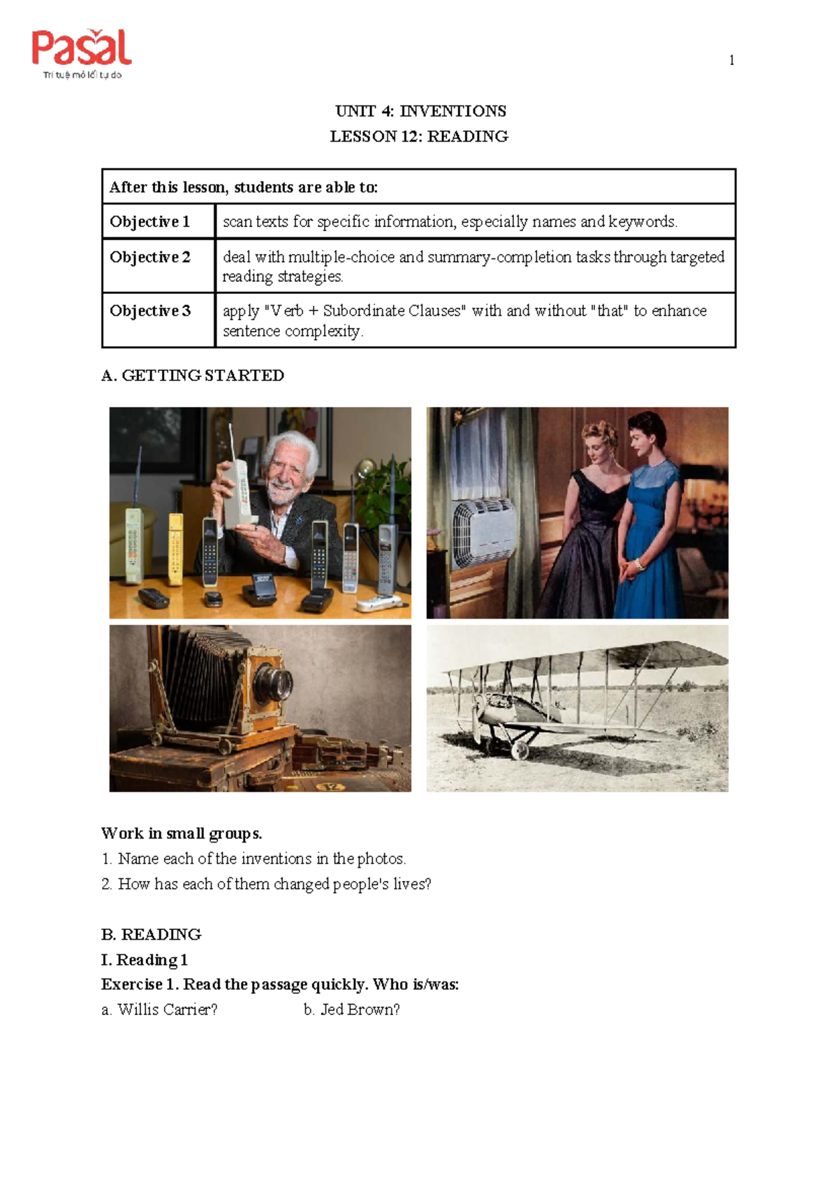 (CB) Lesson 12 - Reading - UNIT 4: INVENTIONS LESSON 12: READING After ...