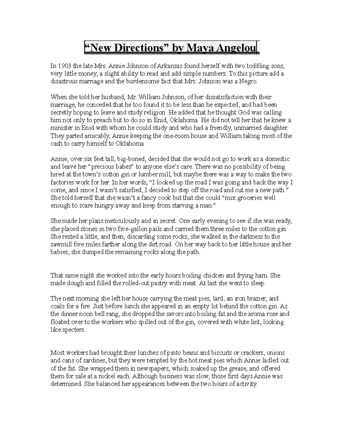 101 - Analysis of "New Directions" by Maya Angelou - Studocu